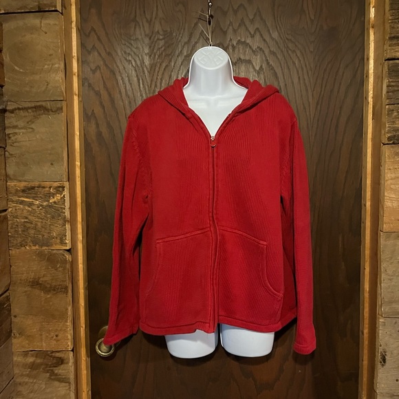 Liz Claiborne | Tops | Red Knit Hooded Full Zip Sweater | Poshmark